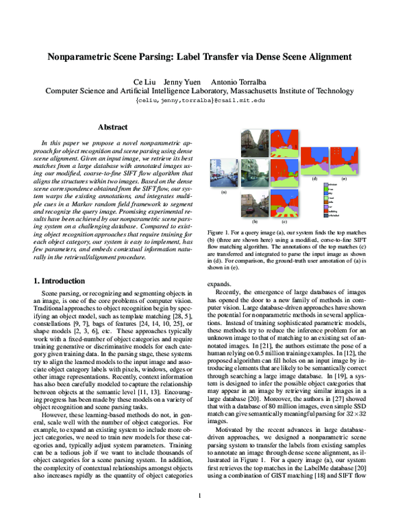 (PDF) Nonparametric scene parsing: Label transfer via dense scene alignment