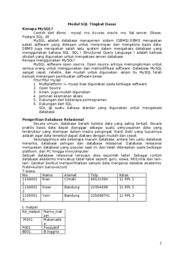 (PDF) 56938961 Modul SQL Tingkat Dasar