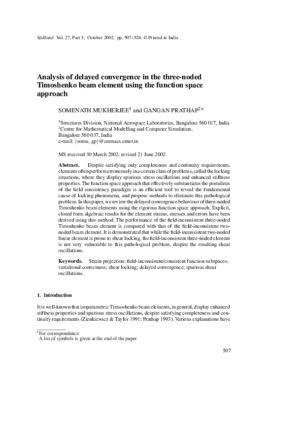 (PDF) Analysis of delayed convergence in the three-noded Timoshenko beam element using the ...