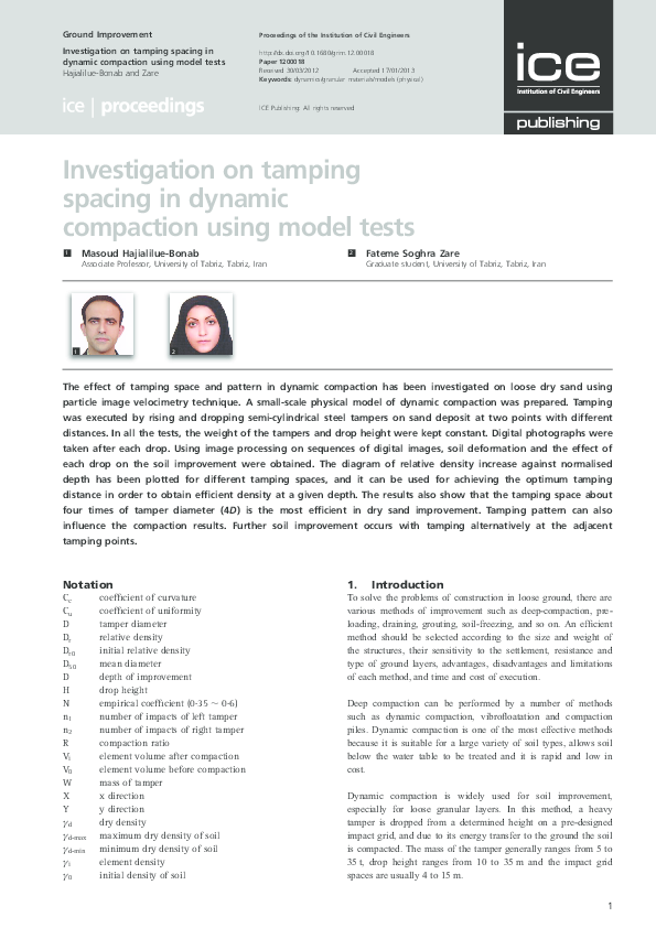(PDF) Investigation on tamping spacing in dynamic compaction using ...