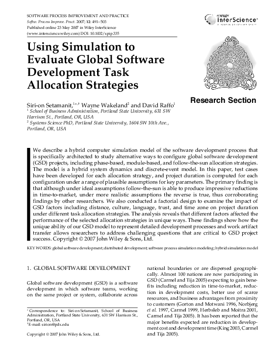 (PDF) Using simulation to evaluate global software development task allocation strategies