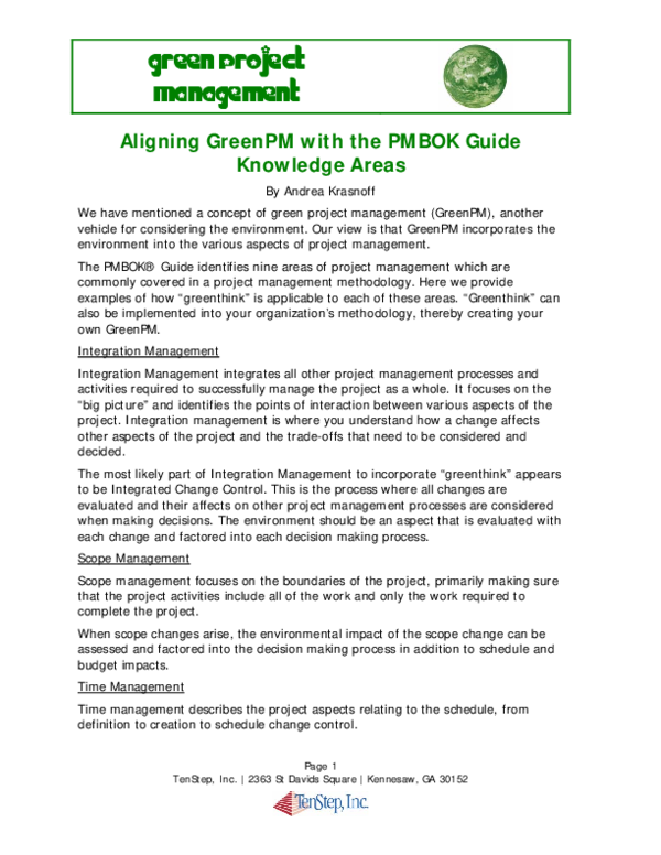 (PDF) Green PM Aligning Green PM with the PMBOK Guide