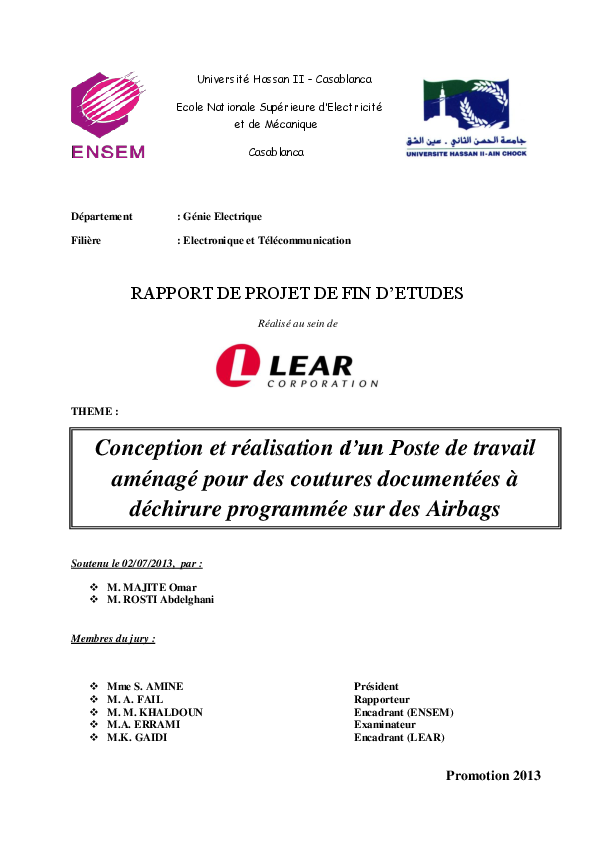 (PDF) Rapport PFE ENSEM 2013-LEAR CORPORATION-