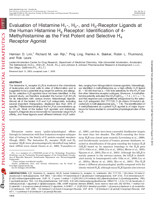 (PDF) Evaluation of histamine H1-, H2-, and H3-receptor ligands at the human histamine H4 ...