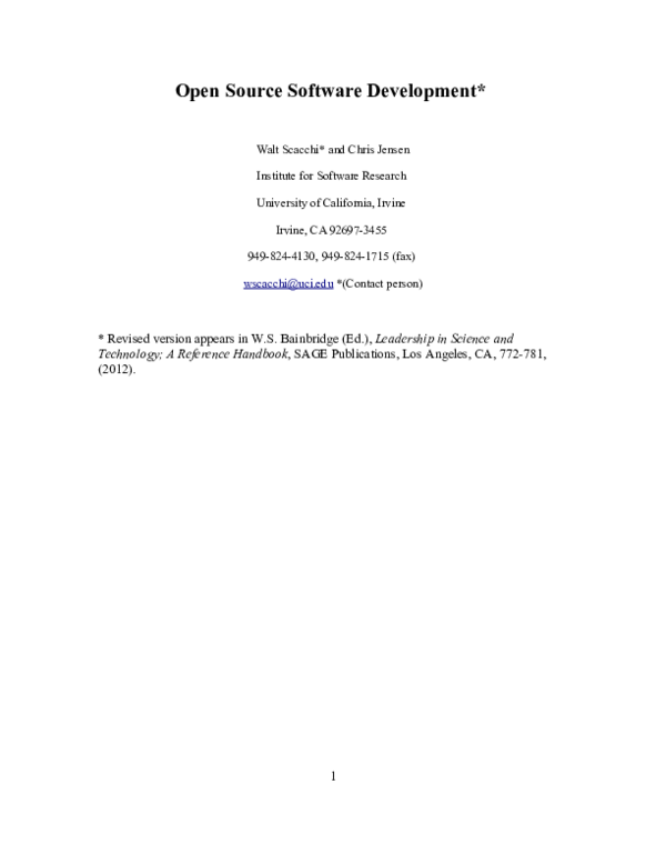 Pdf Open Source Software Developmentopen Source Software Development