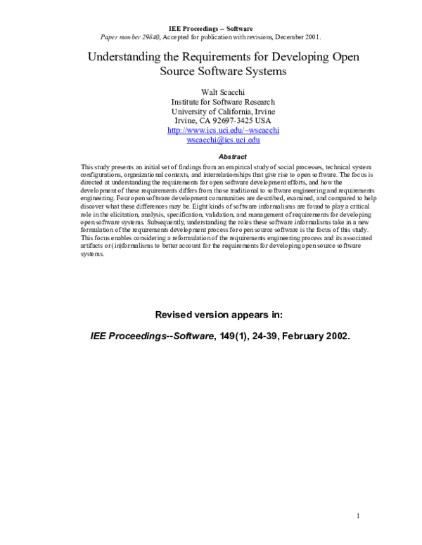 Pdf Understanding The Requirements For Developing Open Source