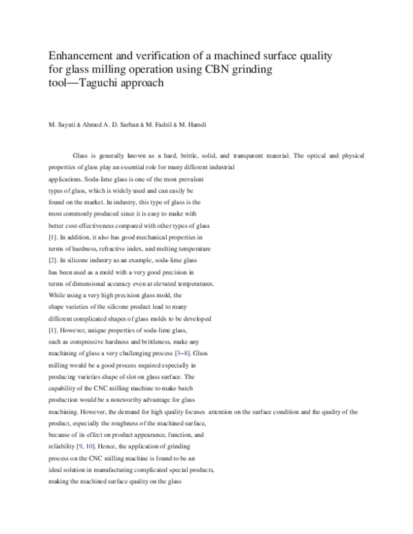 (PDF) Enhancement and verification of a machined surface quality for glass milling operation ...