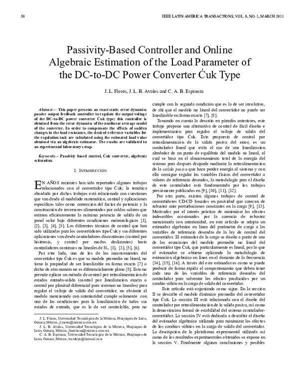 (PDF) Passivity-Based Controller and Online Algebraic Estimation of the ...