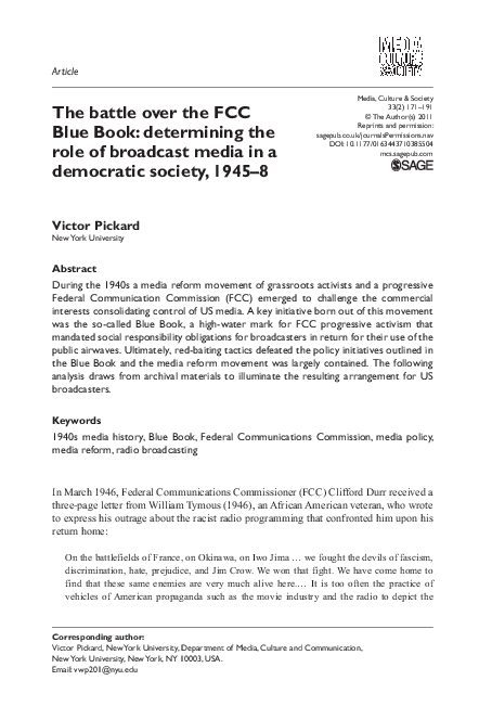 (PDF) The Battle Over the FCC Blue Book: Determining the Role of ...
