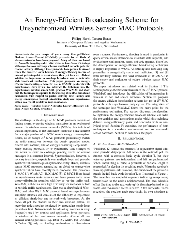 Pdf An Energy Efficient Broadcasting Scheme For Unsynchronized Wireless Sensor Mac Protocols
