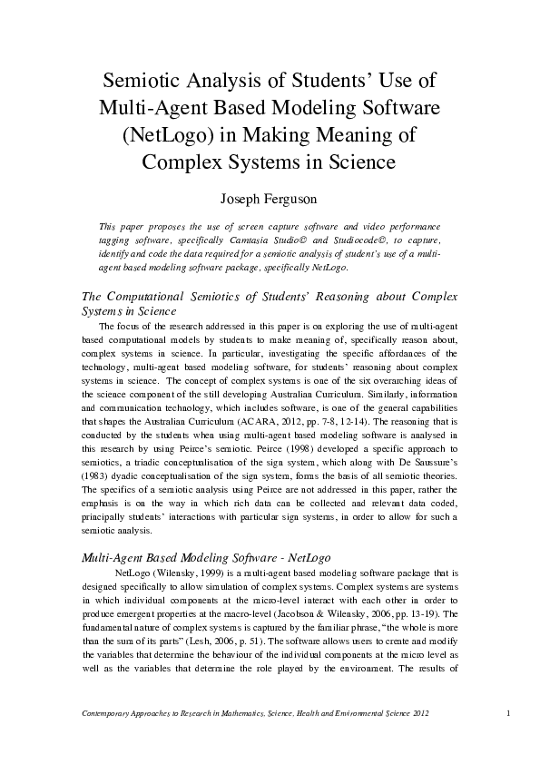 (PDF) Semiotic Analysis of Students’ Use of Multi-Agent Based Modeling Software (NetLogo) in ...