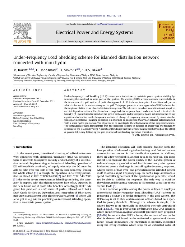 (PDF) Under-Frequency Load Shedding Scheme for Islanded Distribution Network Connected with Mini ...