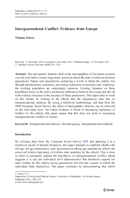 (PDF) Intergenerational Conflict: Evidence From Europe