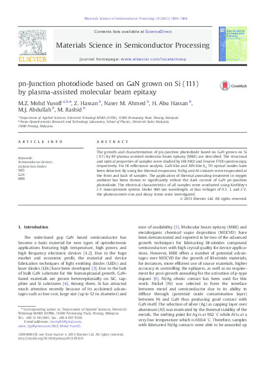 (PDF) pn junction photodiode based on Ga N grown on si by mbe
