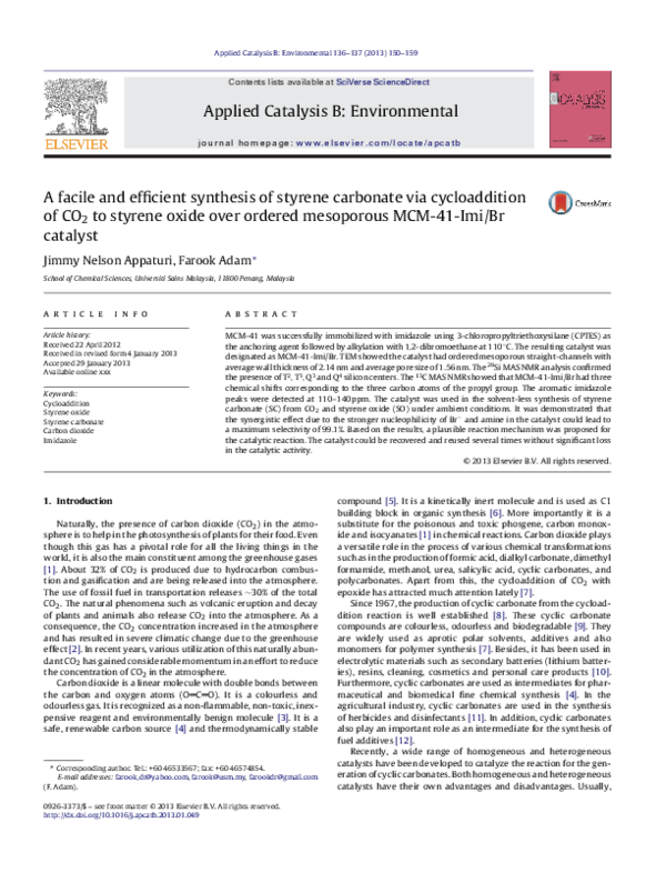 (PDF) A facile and efﬁcient synthesis of styrene carbonate via ...