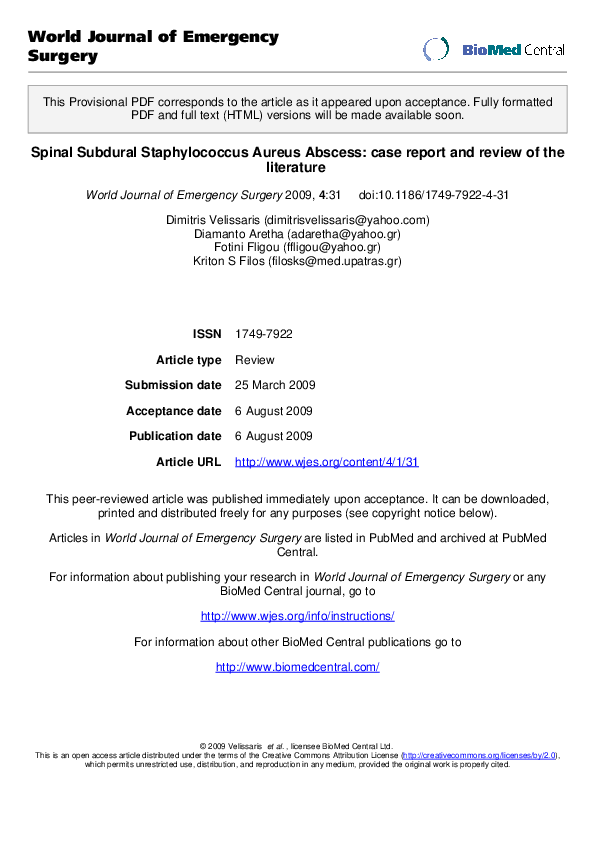 (PDF) Spinal Subdural Staphylococcus Aureus Abscess: case report and ...
