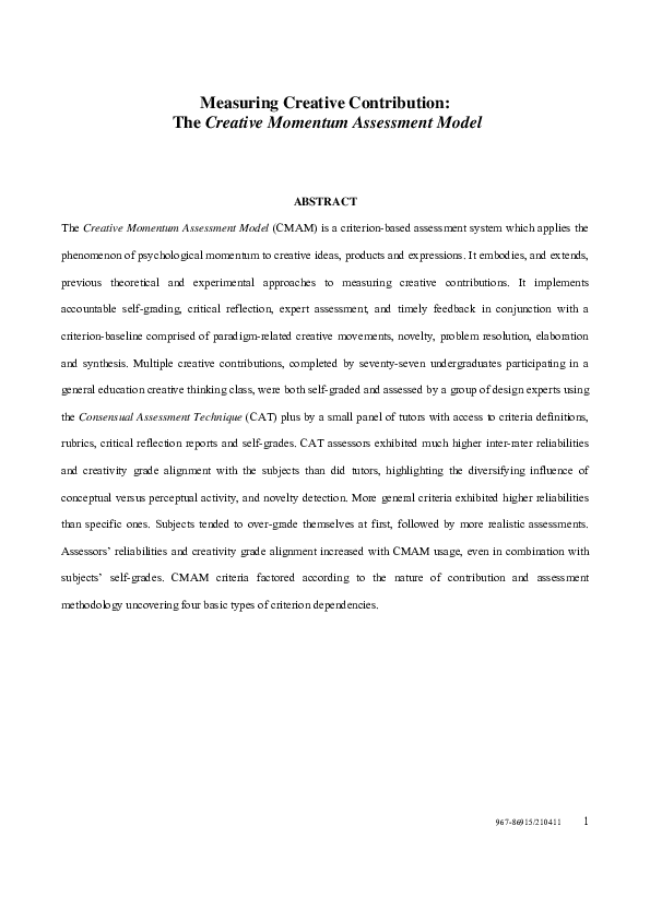 (PDF) Measuring creative contribution: The Creative Momentum Assessment ...