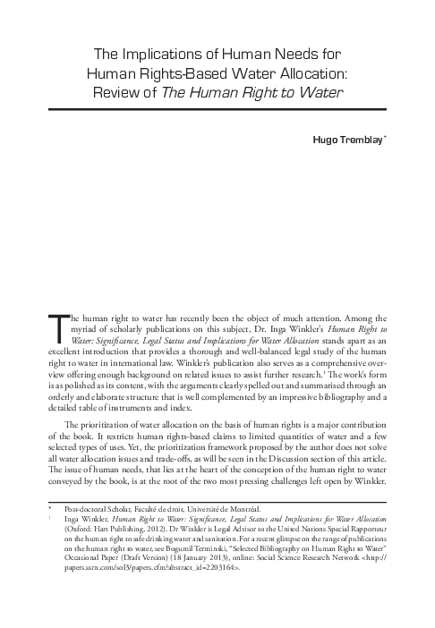 (PDF) The Implications of Human Needs for Human Rights-Based Water ...