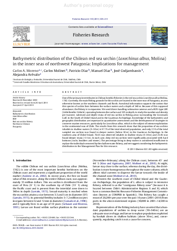 (PDF) Bathymetric distribution of the Chilean red sea urchin ...