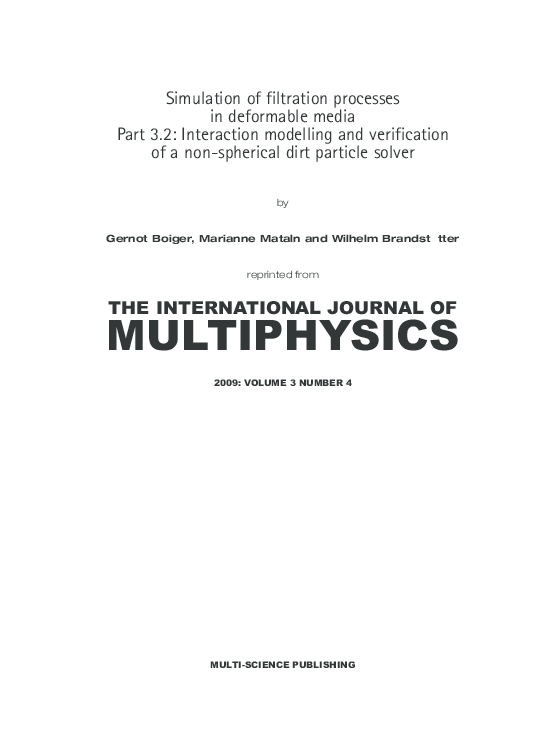 (PDF) Simulation of filtration processes Part3.2: Interaction modeling and verification of a non ...