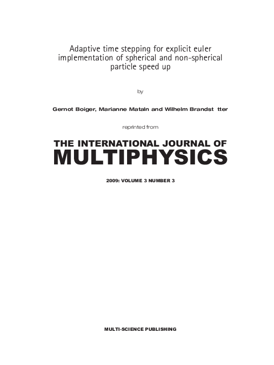 Pdf Adaptive Time Stepping For Explicit Euler Implementation Of