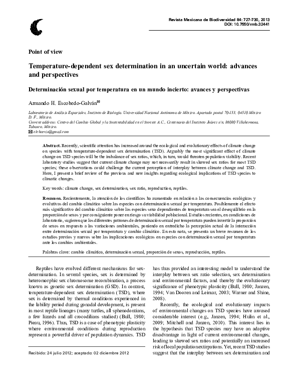 Pdf Temperature Dependent Sex Determination In An Uncertain World