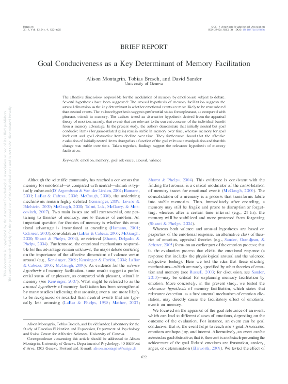 (PDF) Goal Conduciveness as a Key Determinant of Memory Facilitation