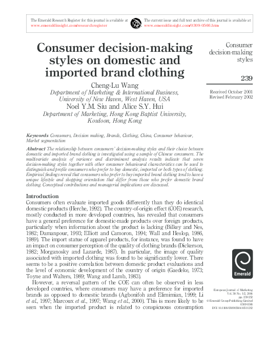 (PDF) Consumer decision-making styles on domestic and imported brand ...