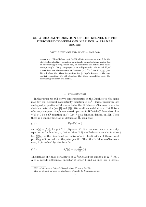 (PDF) ON A CHARACTERIZATION OF THE KERNEL OF THE DIRICHLET-TO-NEUMANN ...