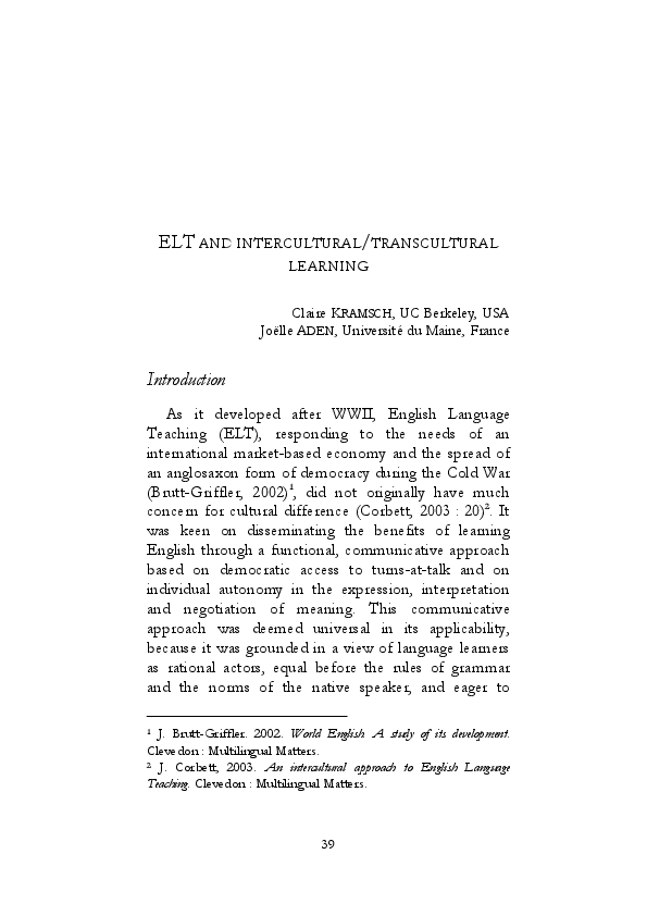 (PDF) ELT AND INTERCULTURAL/TRANSCULTURAL LEARNING