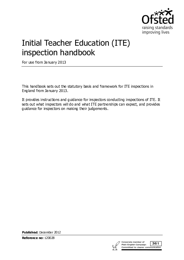 (PDF) Initial teacher education inspection handbook 2012
