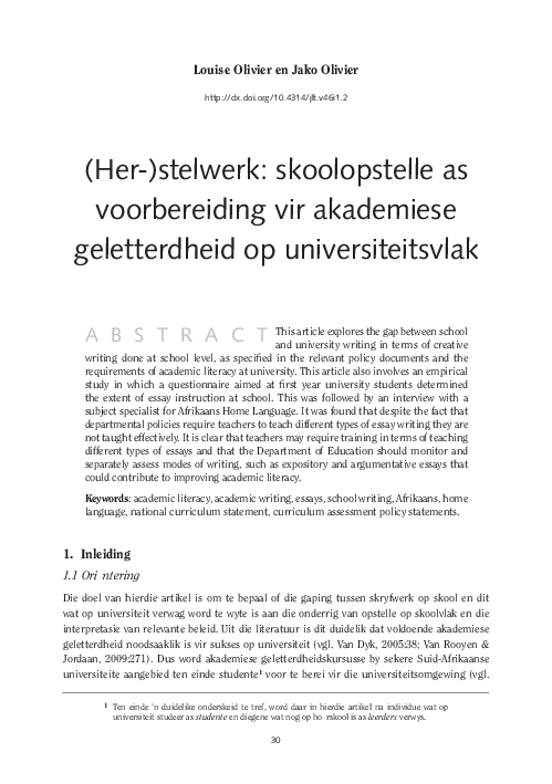 (Her-)stelwerk : skoolopstelle as voorbereiding vir akademiese ...