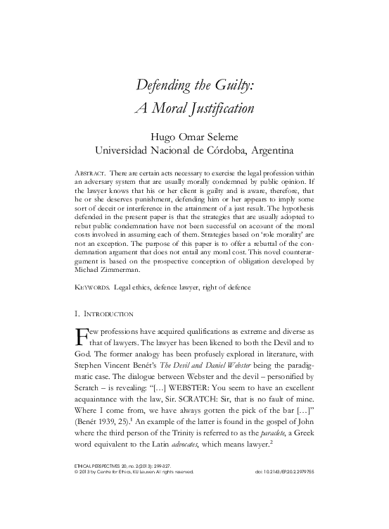 (PDF) Defending the Guilty: A Moral Justification
