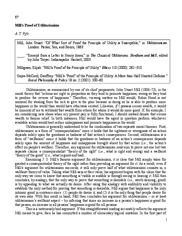 (DOC) Mill's Proof of Utilitarianism