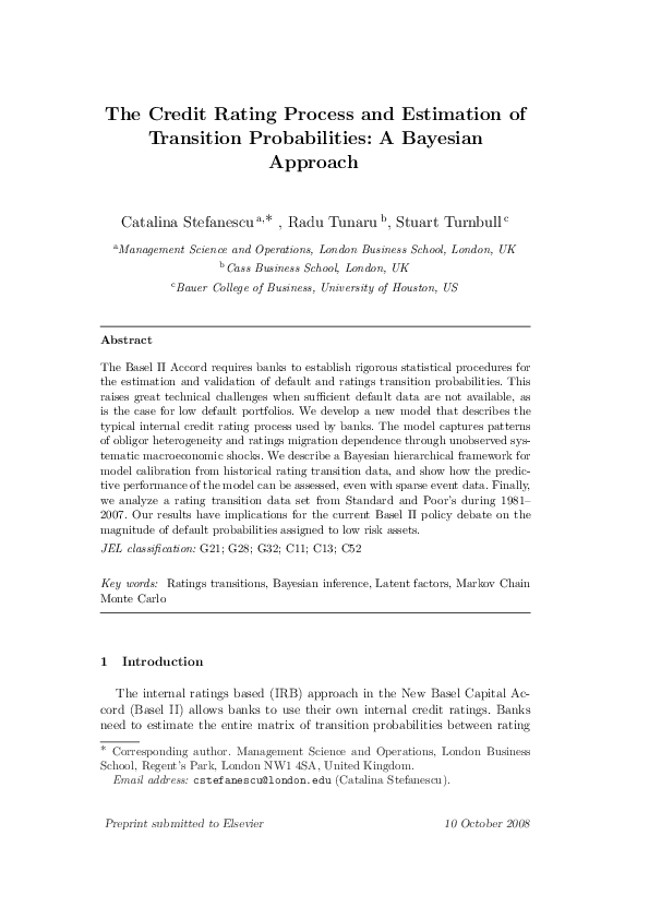 (PDF) The Credit Rating Process and Estimation of Transition Probabilities: A Bayesian Approach