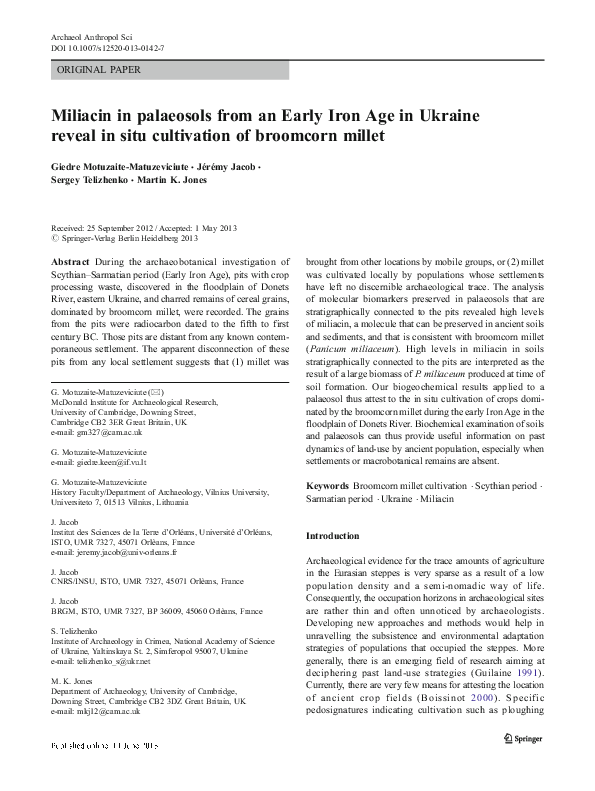(PDF) Miliacin in palaeosols from an Early Iron Age in Ukraine reveal ...