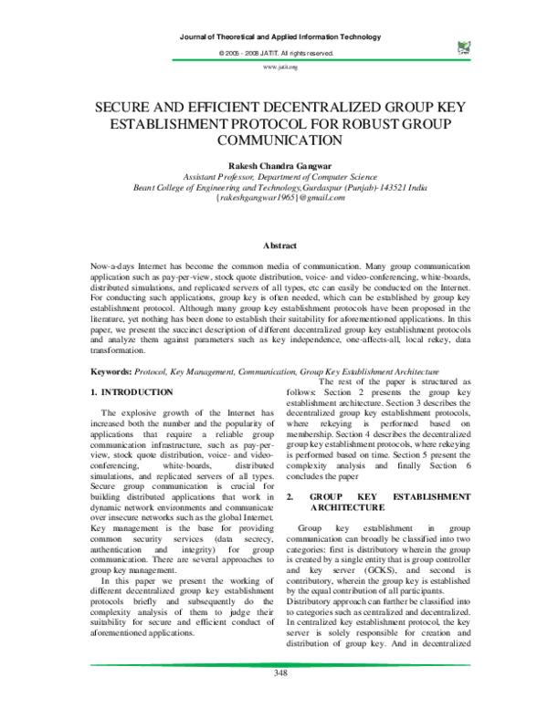 (PDF) SECURE AND EFFICIENT DECENTRALIZED GROUP KEY ESTABLISHMENT PROTOCOL FOR ROBUST GROUP ...