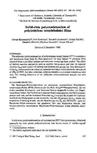 (PDF) Solid-state polycondensation of poly(ethy1ene terephthalate) films