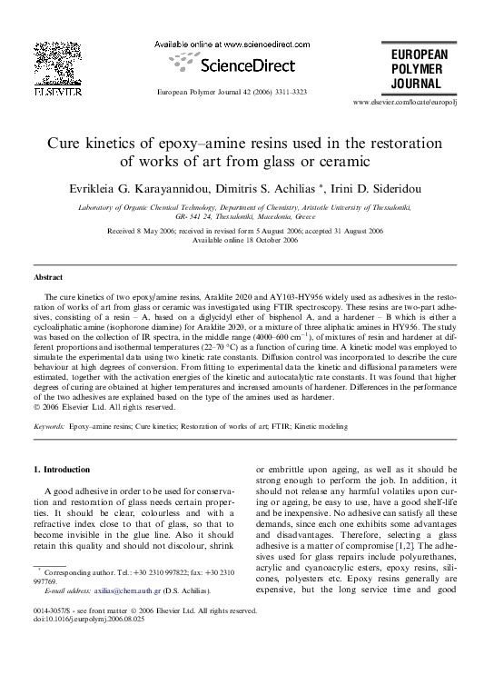 (PDF) Cure kinetics of epoxy–amine resins used in the restoration of ...