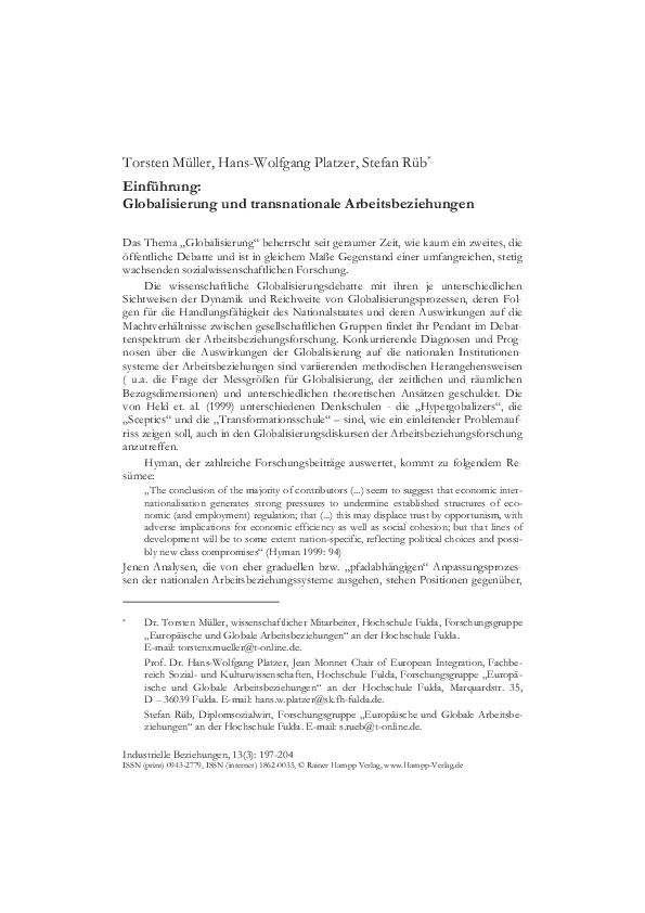 (PDF) Torsten Müller, Hans-Wolfgang Platzer, Stefan Rüb * Einführung: Globalisierung und ...