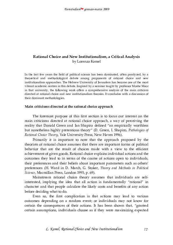 (PDF) Rational Choice and New Institutionalism, a Critical Analysis ...