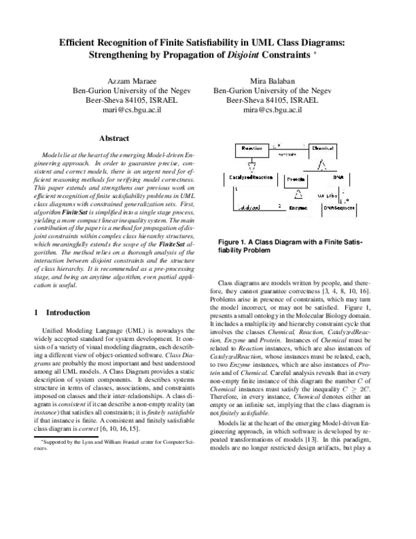 Pdf Efficient Recognition Of Finite Satisfiability In Uml Class Diagrams Strengthening By