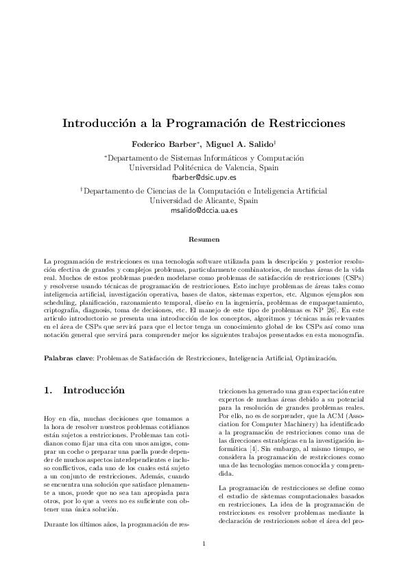 (PDF) Introducci on a la Programaci on de Restricciones