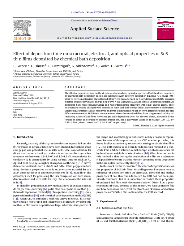 (PDF) Effect of deposition time on structural, electrical, and optical properties of SnS thin ...