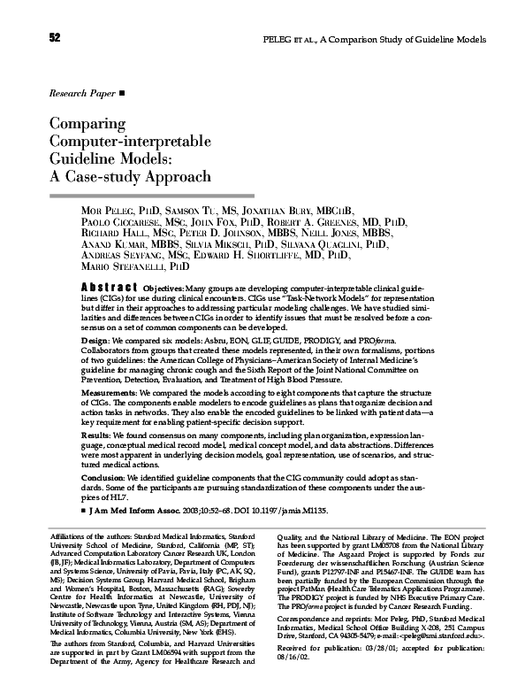 (PDF) Comparing Computer-Interpretable Guideline Models: A CaseStudy Approach