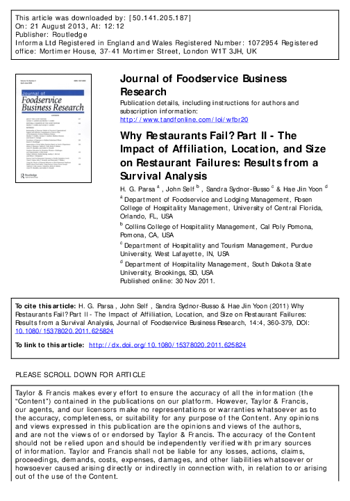 (PDF) Why Restaurants Fail? Part II - The Impact of Affiliation ...