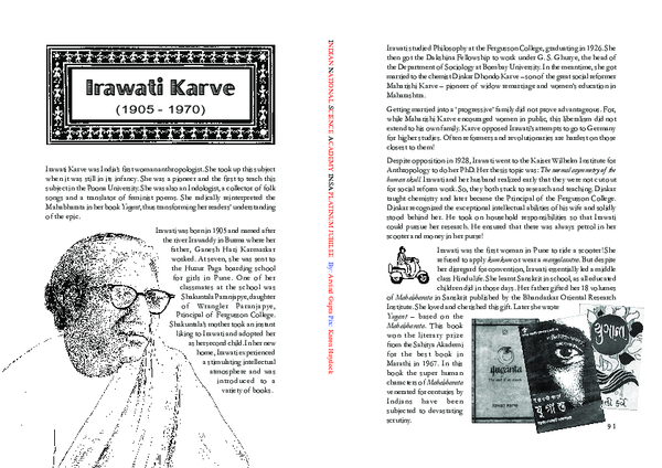 (PDF) Irawati Karve(1905-1970)