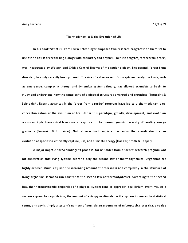 (PDF) Thermodynamics & the Evolution of Life