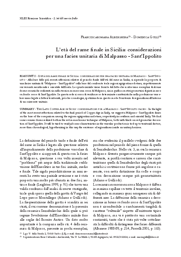 (PDF) L’età del rame finale in Sicilia considerazioni per una facies ...