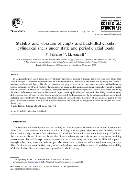 (PDF) Stability and vibration of empty and fluid-filled circular cylindrical shells under static ...